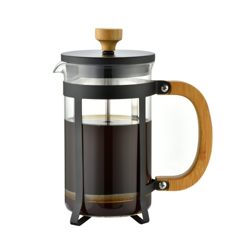 Black Painting Stainless Steel Coffee Maker With Bamboo Handle